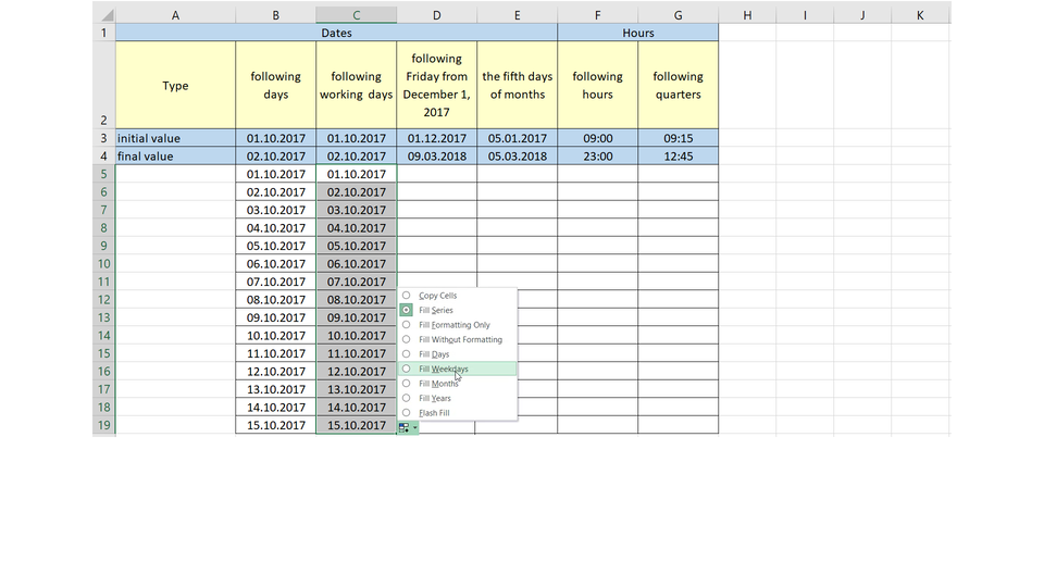 Filling a spreadsheet with data series - Filling a spreadsheet with ...